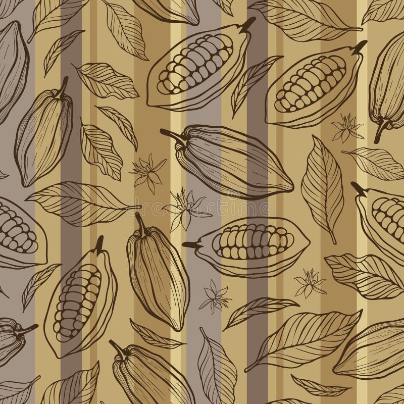 Cacao Beans Seamless Pattern Stock Illustration - Illustration of ...