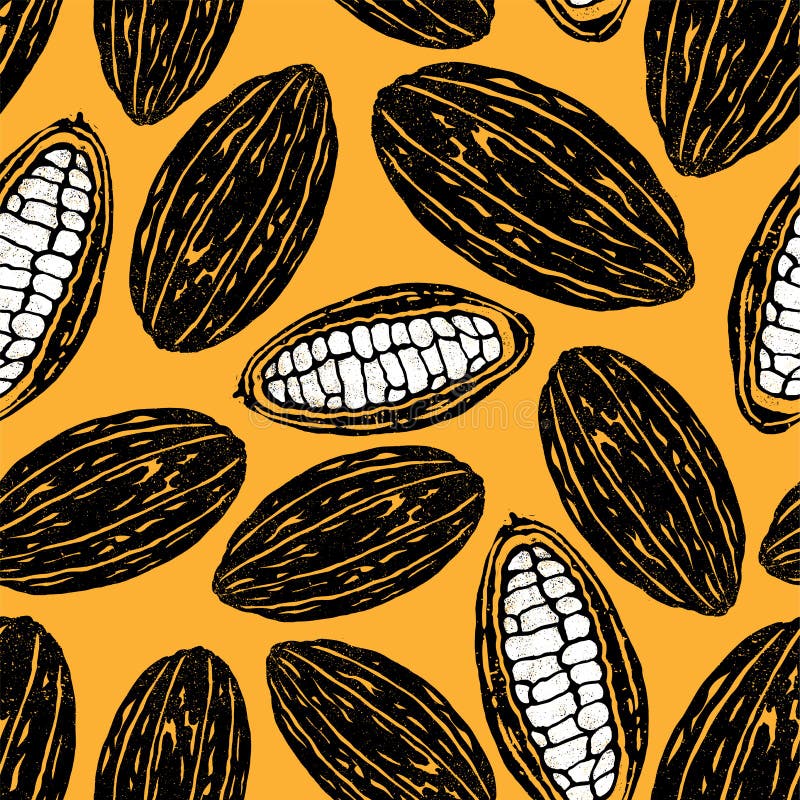 Cacao Beans Seamless Pattern. Cocoa Fruit Vintage Yellow Background ... Cacao Beans Seamless Pattern. Cocoa Fruit Vintage Yellow Background ...