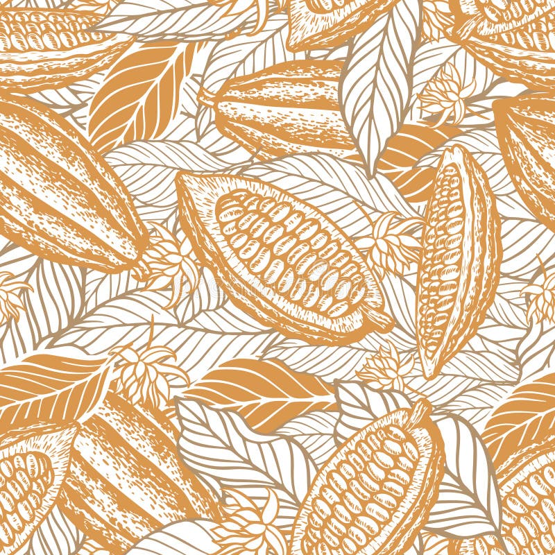Cacao Beans Seamless Pattern. Cocoa Tree Design Template Stock ...