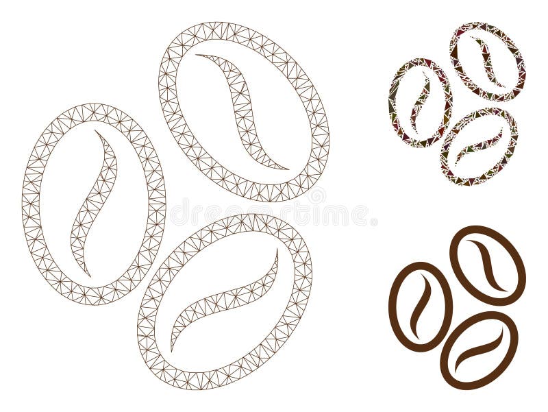 Cacao Beans Vector Mesh Network Model and Triangle Mosaic Icon Stock ...