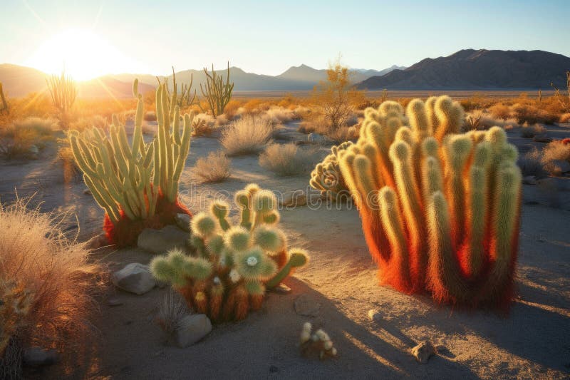 Cacti Casting Long Shadows during Golden Hour Stock Illustration ...