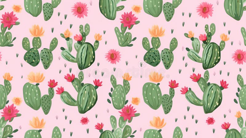 Cacti Pattern on a Pink Background. Bright Floral Pattern for Textiles ...