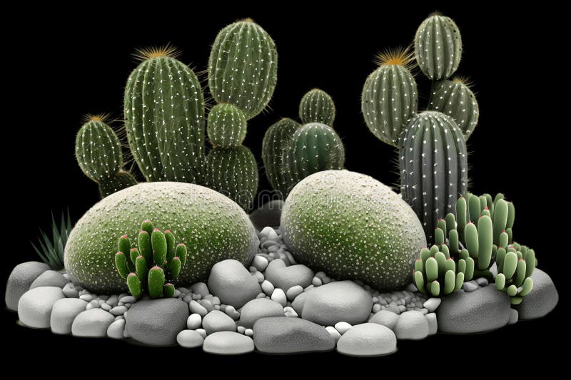 Cacti with Pebbles, Isolated on Transparent Background, Generative Ai ...