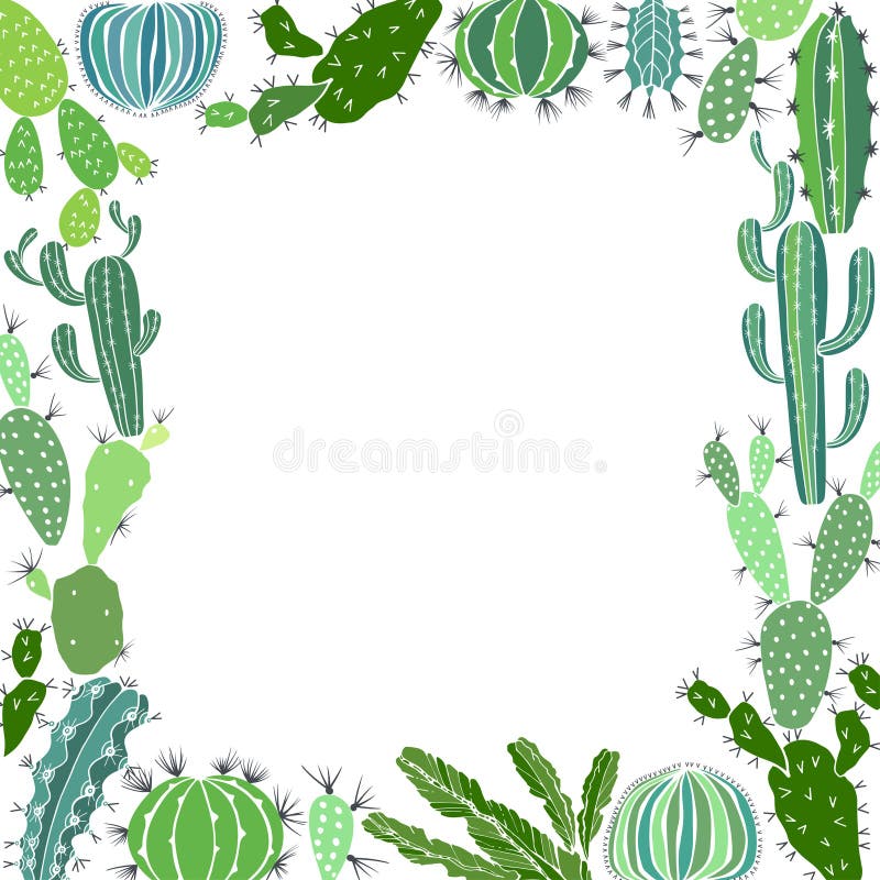 Cacti. Square Floral Frame. Vector Illustration with Place for Text ...