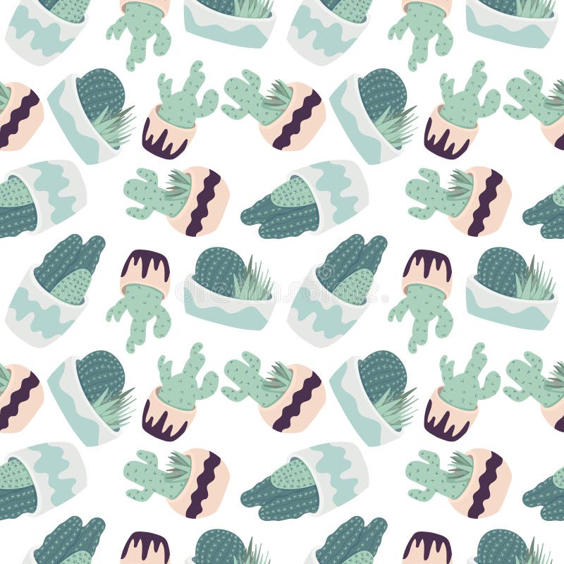 Seamless Pattern with Cactus. Vector Succulent Pattern in Pastel Colors ...