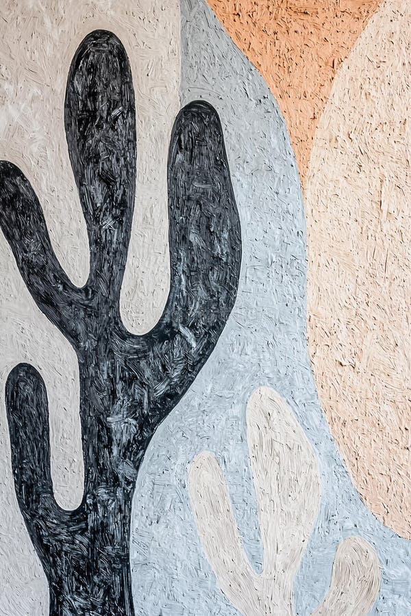 Cactus. Abstract Vertical Painting. Gesso Effect, Boho Style Stock ...