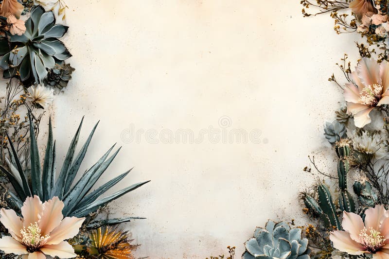 Cactus and Agave Plants Arranged in a Desert Themed Frame Stock ...