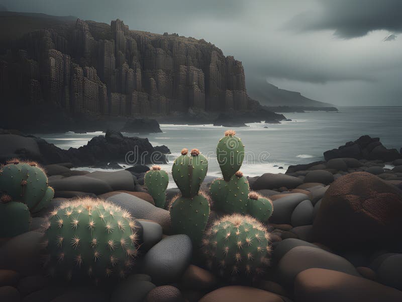 Cactus on the beach stock illustration. Illustration of rock - 303093562