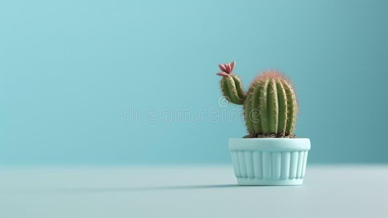 Cactus on Blue Background, Copy Space. Generative AI Stock Illustration ...