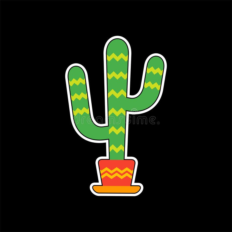 Cactus in Bright Coloured Pot Flat Style Vector Sticker Illustration ...