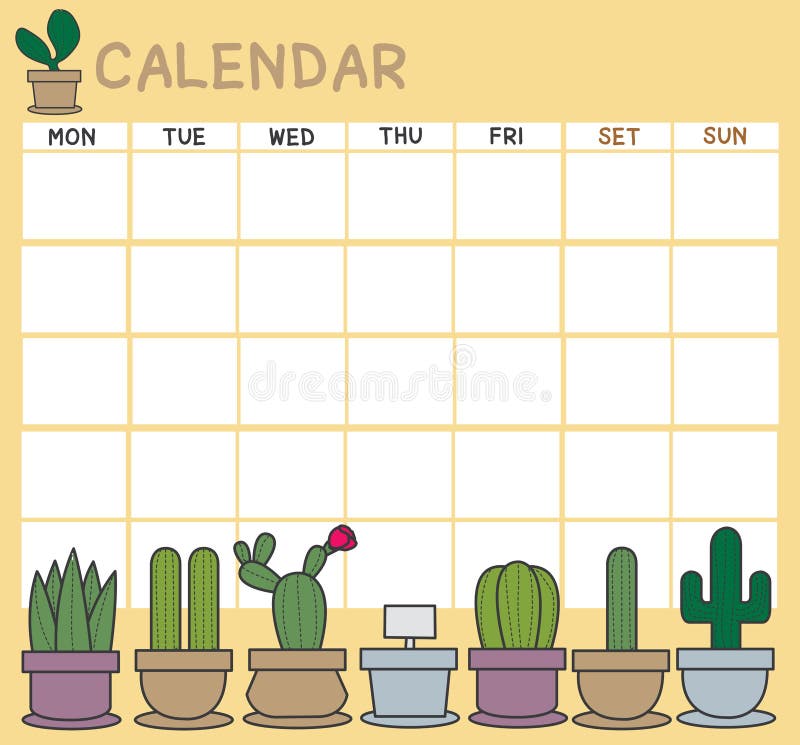 Cactus calendar set stock vector. Illustration of august - 75165973
