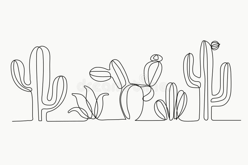 Cactus Continuous Line Art Hand Drawn. Vector Illustration Stock Vector ...