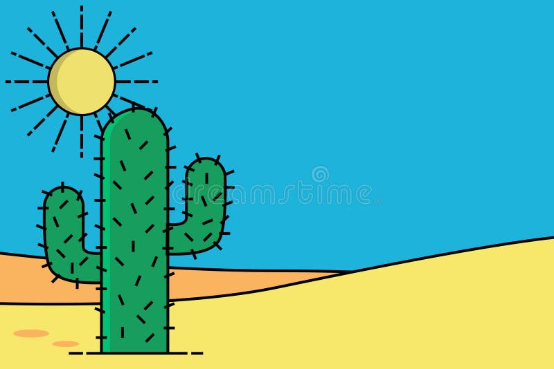 Cactus in Desert with sun. stock vector. Illustration of cute - 328537364