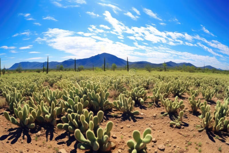 Cactus Field Under Blue Sky Stock Photo - Image of landscape, southwest ...