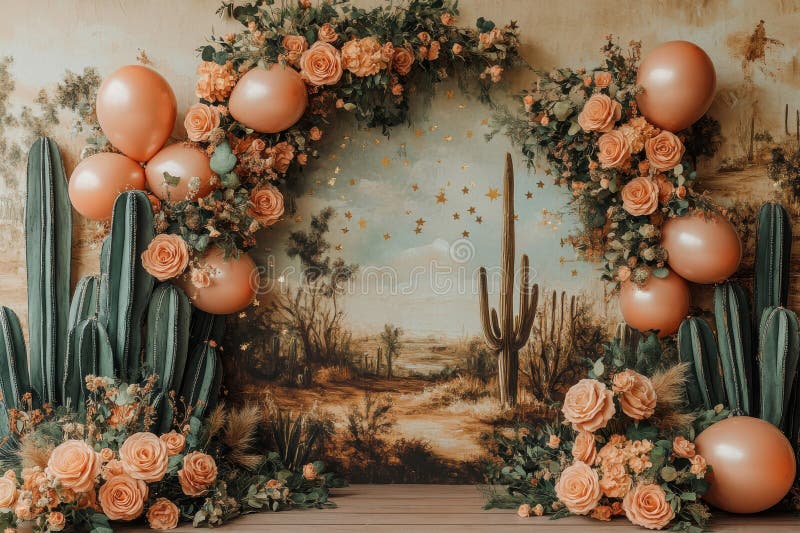 Cactus and Floral Balloon Decor Desert Setting Event Backdrop Vibrant ...