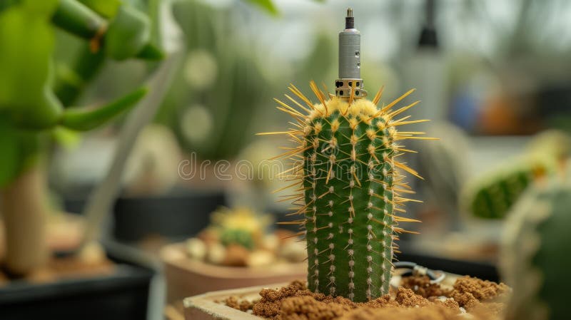 Cactus with a Futuristic Microchip Device Stock Image - Image of garden ...