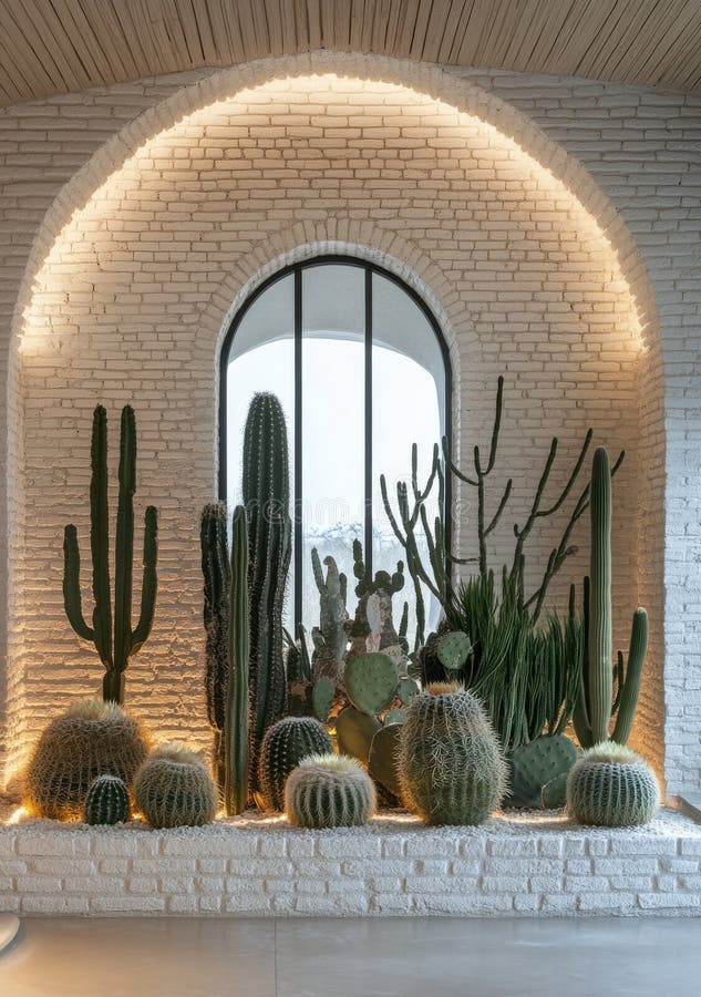 Cactus Garden in Modern Architecture with Natural Light and Soft ...