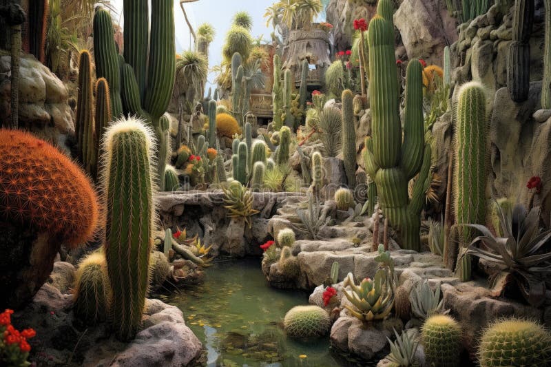 Cactus Garden with Various Species and Interesting Shapes Stock Image ...