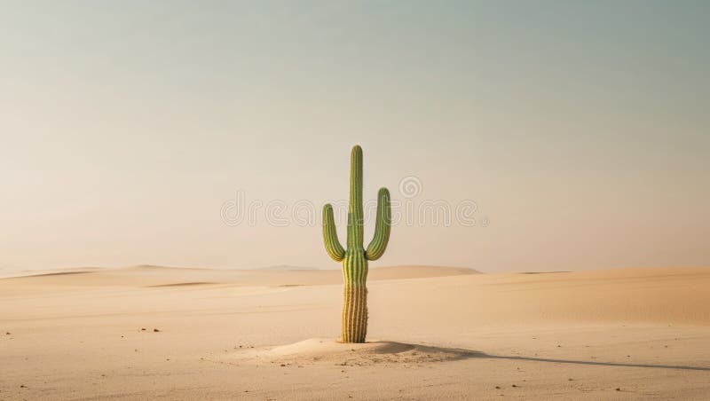 Cactus Growth in Sandy Desert Landscape with Text Space for Nature ...