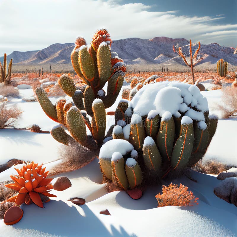 The Cactus in the Harsh Desert between Snow and Ice - Generate ...