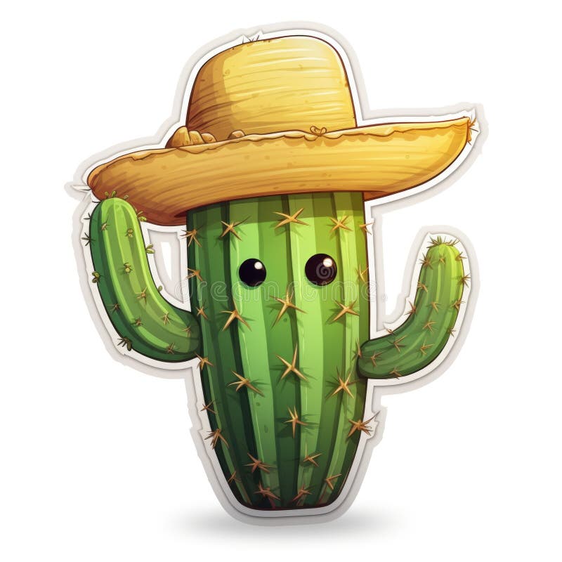 A Cactus with a Hat on Its Head. Stock Illustration - Illustration of ...