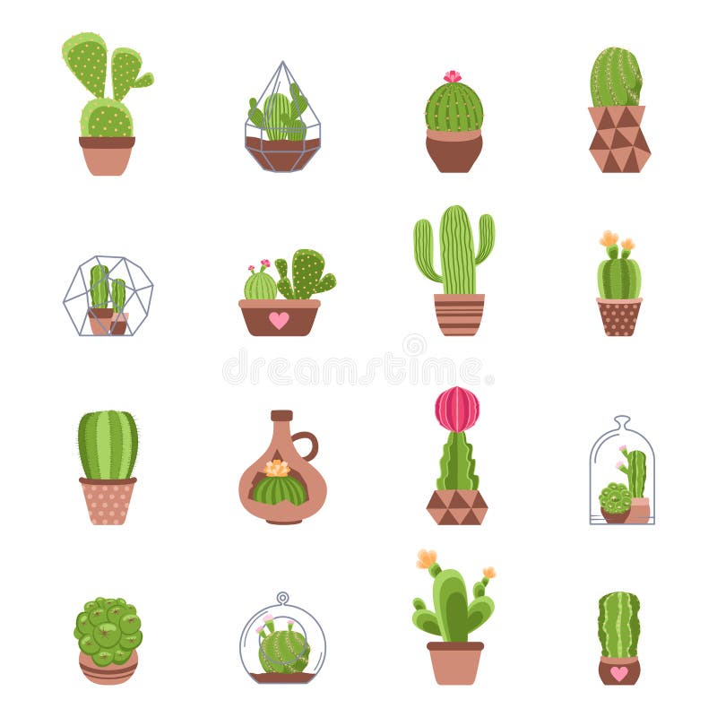 Cactus Icons Set stock vector. Illustration of clipart - 56575339