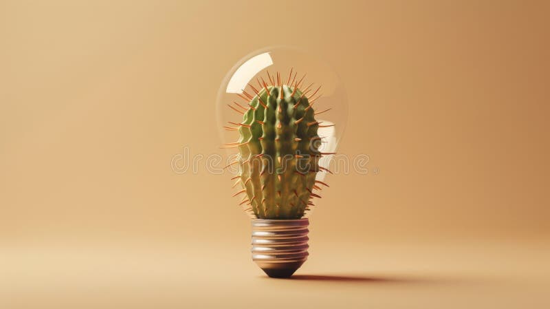 Cactus Inside a Light Bulb on Beige Background, Creative Concept Stock ...