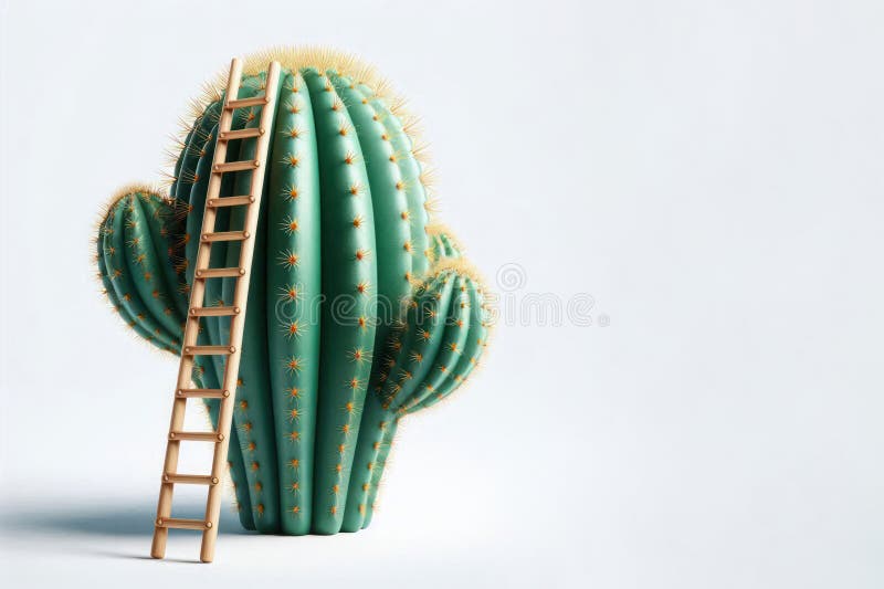 Cactus with a Ladder on a Light Background. Space for Text. Stock Photo ...