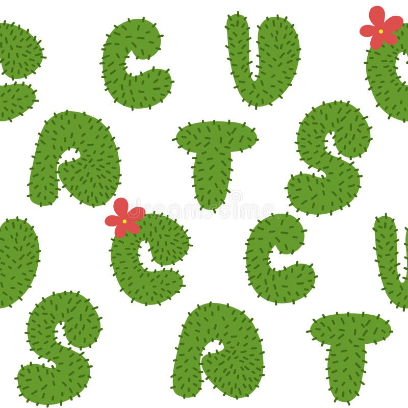 Cactus Lettering in Cartoon Flat Style Stock Vector - Illustration of ...