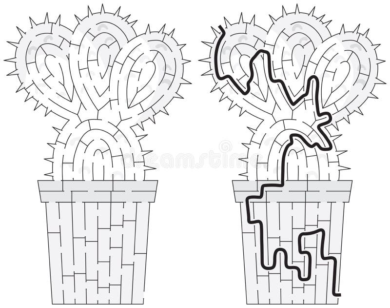 Cactus maze stock vector. Illustration of cartoon, black - 242293472