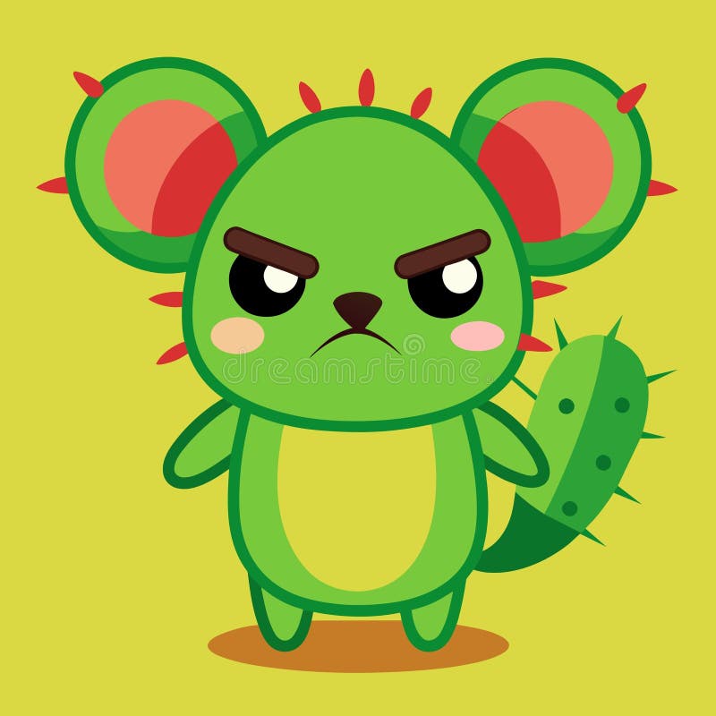 Cactus Mouse Angry Vector Kawaii Stock Vector - Illustration of drawing ...