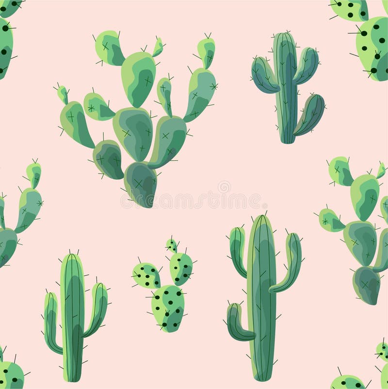 Cactus Pattern. Vector Seamless Texture. Stock Illustration ...