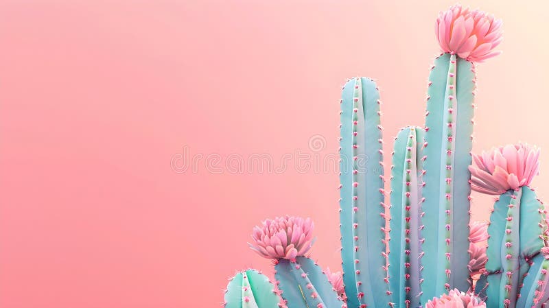 Cactus on the Pink Background Pastel Color, Copy Space by Generative AI ...