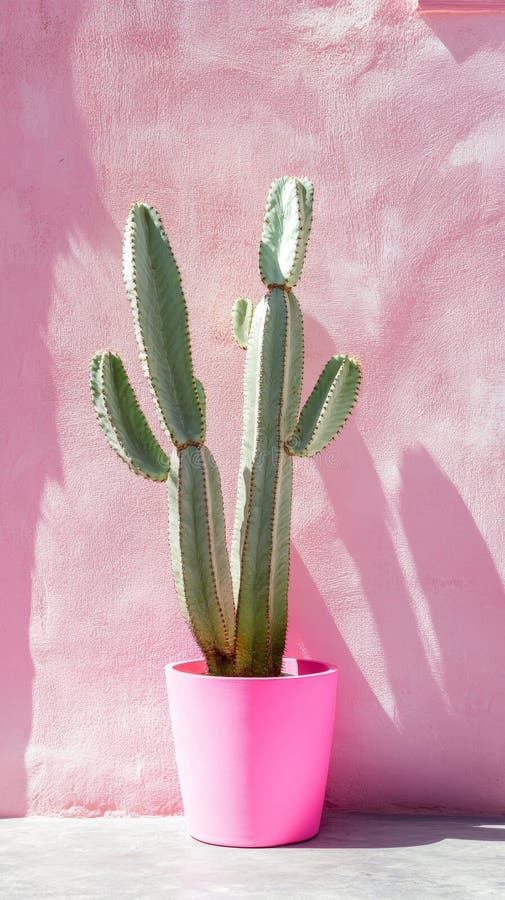 Cactus in a Pink Pot Against a Pink Wall Stock Image - Image of plant ...