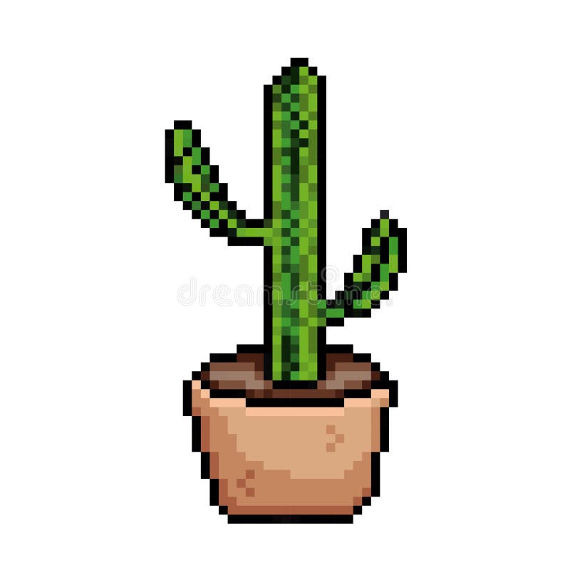 Cactus in Brown Pot Pixel Art Stock Vector - Illustration of cactus ...