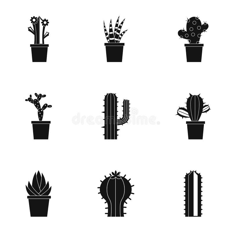 Cactus Plant Icon Set, Simple Style Stock Vector - Illustration of ...