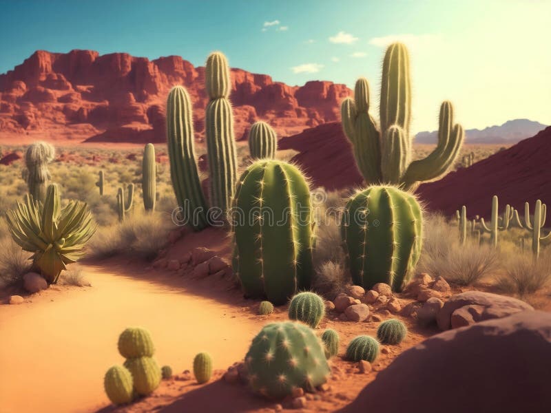 Cactus Plants in Desert, Generative AI Illustration Stock Illustration ...
