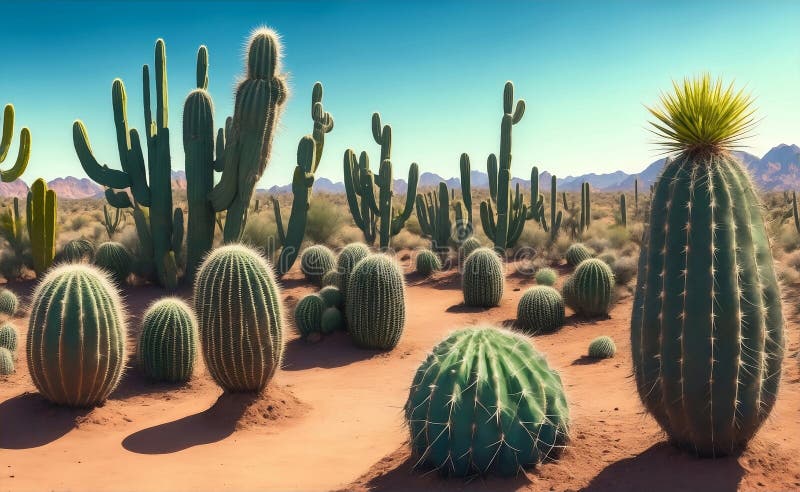 Cactus Plants in Desert, Generative AI Illustration Stock Illustration ...