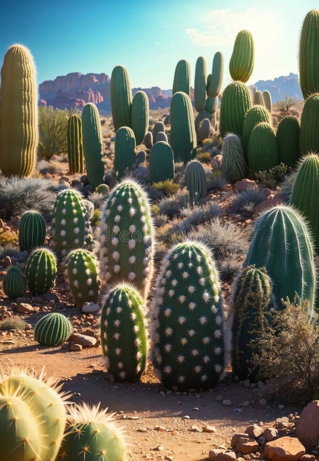 Cactus Plants in Desert, Generative AI Illustration Stock Illustration ...