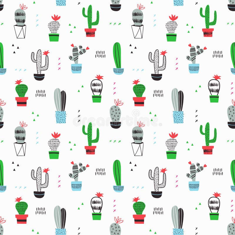 Cactus in Pot Seamless Pattern. Vector Illustration Stock Vector ...
