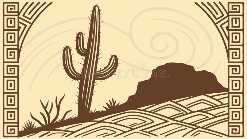 Cactus on Rocky Plateau with Geometric Patterns Vector, Vector Design ...