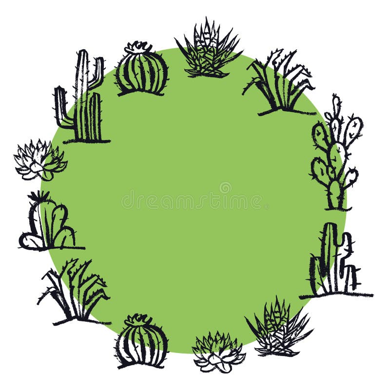 Cactus Round Frame Vector Illustration Stock Vector - Illustration of ...