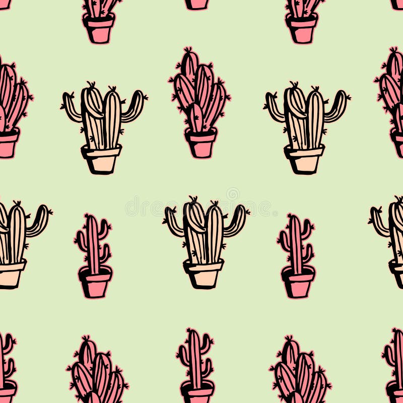 Cactus Seamless Pattern Pastel Vintage Background. Stock Vector ...