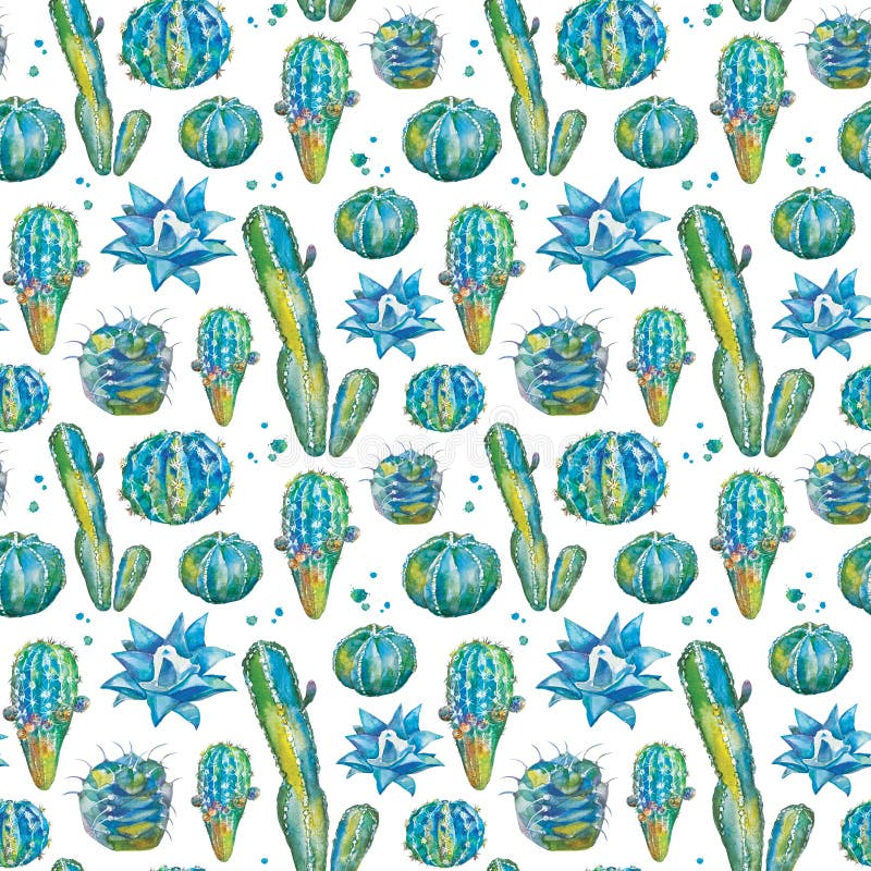 Cactus Seamless Pattern in Watercolor Style. Stock Illustration ...