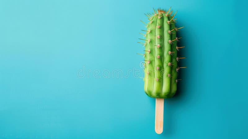 Cactus Shaped Popsicle on a Blue Background, Creative Concept Stock ...