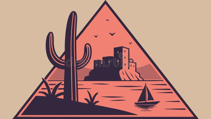 Cactus, Ship, and Castle in Triangle Frame Vector, Vector Design ...