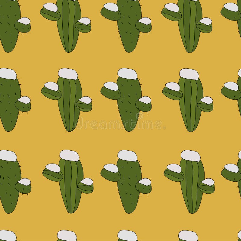 Cactus in Snow Winter Seamless Pattern Stock Vector - Illustration of ...