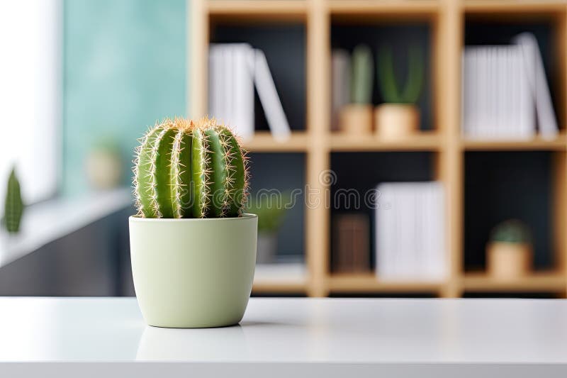 Cactus Stand on Desk AI Generated Stock Image - Image of shelf ...
