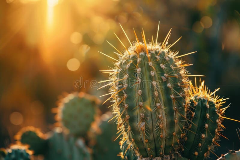Cactus Standing Tall in the Desert Sunset Stock Image - Image of plant ...