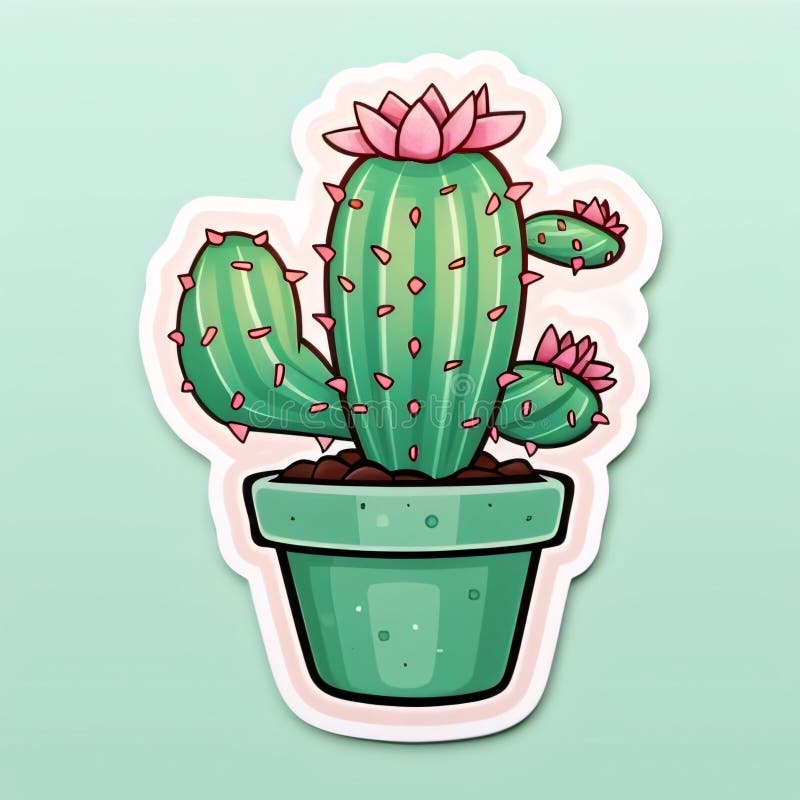 Cactus Sticker. Cute Cartoon Cactus Stock Illustration - Illustration ...